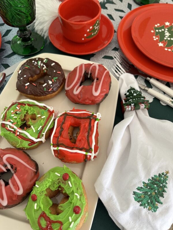 A German Christmas Tablescape set with beautiful red stoneware.